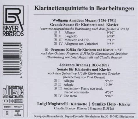 Hojo S Klarinettenquintette In Bearbe CD UK IMPORT EBay