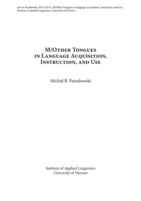 Pdf Cross Linguistic Influence Aka Language Transfer
