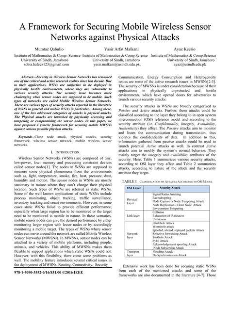Pdf A Framework For Securing Mobile Wireless Sensor Networks Against