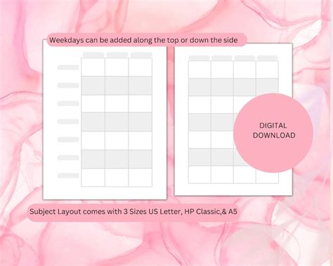 Subject Layout Planner Insert Digital Download Etsy