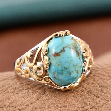 Arizona Matrix Turquoise Ovl Solitaire Ring In Platinum And Yellow