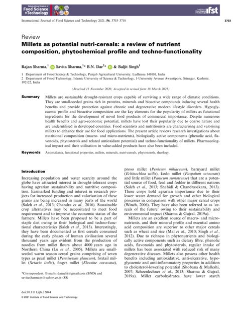 Millets As Potential Nutri Cereals A Review Of Nutrient Composition