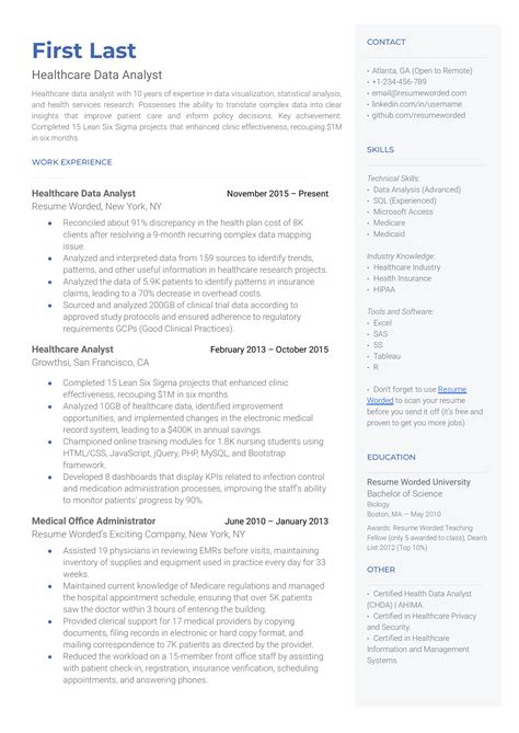 Healthcare Data Analyst Resume Example For 2023 Resume Worded