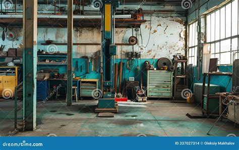 Empty Workshop With A Lift In Car Repair Station Stock Illustration