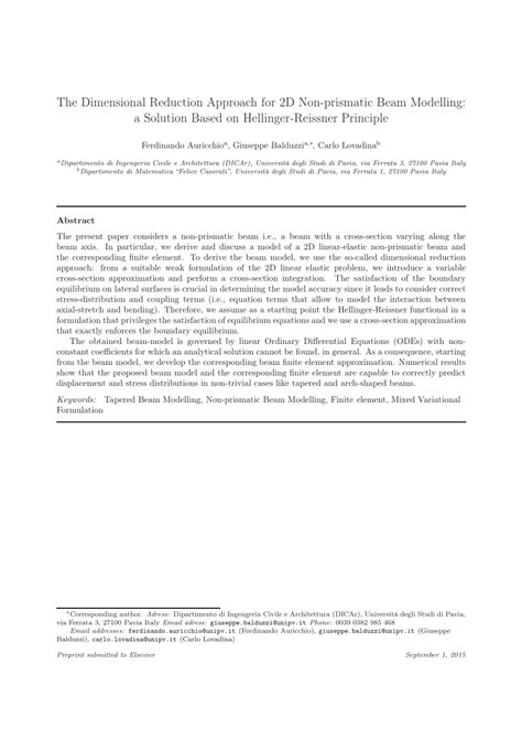 Pdf The Dimensional Reduction Approach For 2d Non Prismatic Beam