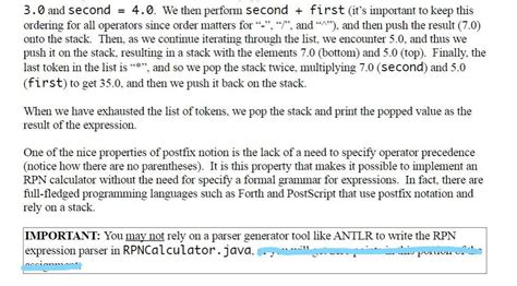 Solved In Java Please Create An Rpn Postfix Notation