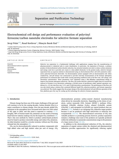 Pdf Electrochemical Cell Design And Performance Evaluation Of