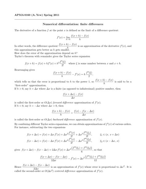 Numerical Differentiation Finite Differences