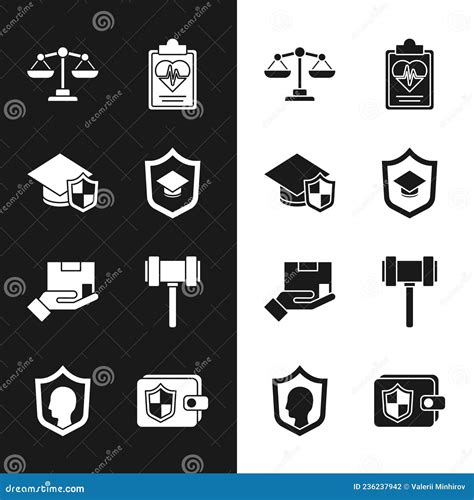 Set Graduation Cap With Shield Scales Of Justice Health Insurance