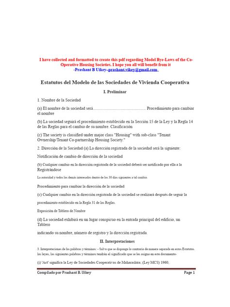 Reglamento Modelo De Las Sociedades De Vivienda Cooperativas Pdf