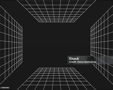 사이버 그리드 복고풍 펑크 원근감 직사각형 터널 검은색 배경의 그리드 터널 형상입니다 벡터 일러스트 레이 션 0명에 대한 스톡 벡터 아트 및 기타 이미지 Istock