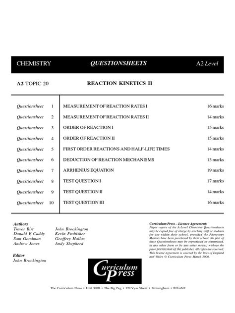 A2 20 Questions Pdf Reaction Rate Reaction Rate Constant