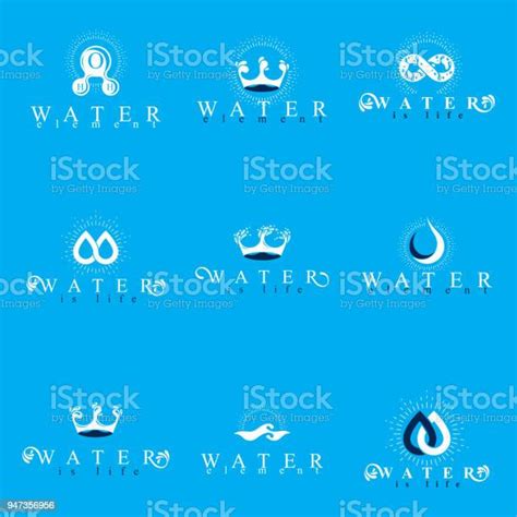 淡水設計標誌如水滴 H2o 符號 波浪飛濺和無限的 Icontypes保潔服務業務符號 水處理理念向量圖形及更多一組物體圖片 Istock