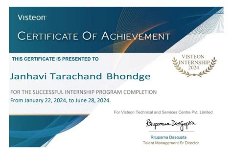 Janhavi Bhondge On Linkedin Visteon Internshipcompletion Learning