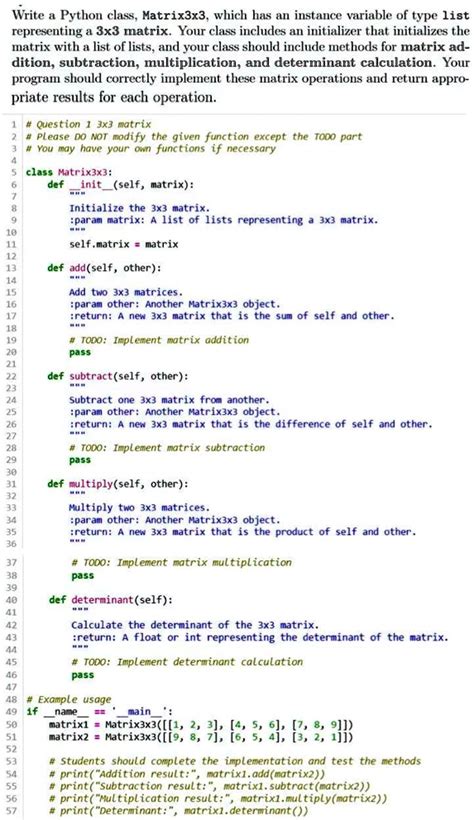 Write A Python Class Matrix3x3 Which Has An Instance Variable Of Type