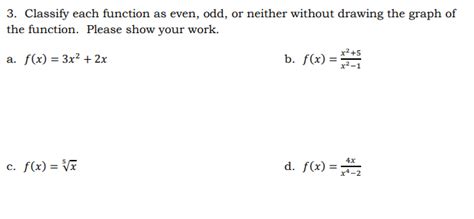 solved 3 classify each function as even odd or neither