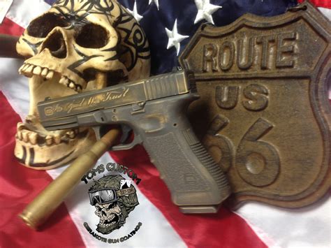 Distressed Glock In Cerakote Gold And Black Toms Custom Guns