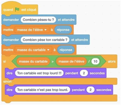 On Souhaite écrire Un Programme Scratch Qui Demande à Lélève Sa Masse
