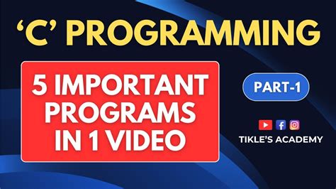 C Programming Part 1 Covers 5 Programs Tiklesacademy Youtube