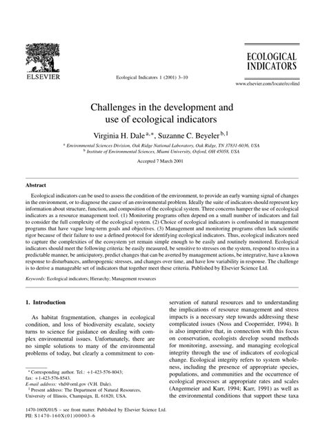 Pdf Challenges In The Development And Use Of Ecological Indicators