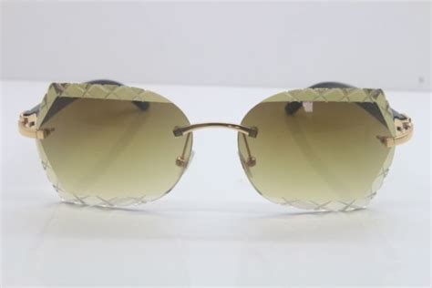 2018 New Cartier Rimless 3524012 A Black Buffalo Horn Sunglasses Gold