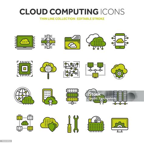 클라우드 컴퓨팅 인터넷 기술입니다 온라인 서비스입니다 데이터 정보 보안입니다 연결입니다 얇은 라인 블랙 웹 아이콘 설정합니다 개요 아이콘 컬렉션입니다 벡터 일러스트 레이 션