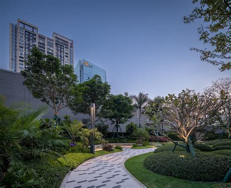 海口华润中心悦府三期 现代 住宅景观 度假景观 鸟瞰 屋顶花园 商业中心 植物 花池 阳光草坪 水景 铺装 灯具 夜景 廊架 Sed新西林景观