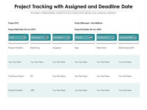 project tracking with assigned and deadline date powerpoint slides