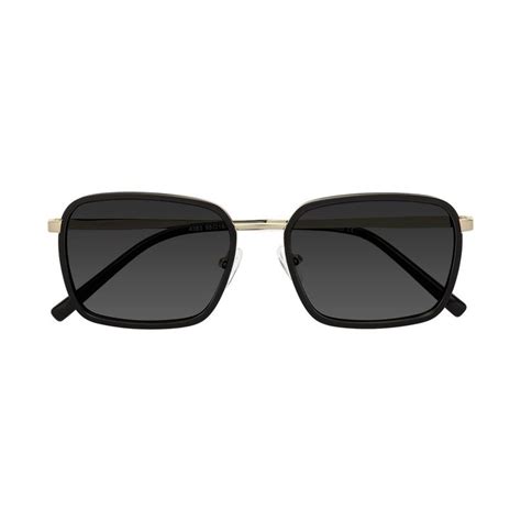 Black Gold Classic Metal Bridge Rectangle Tinted Sunglasses With Gray