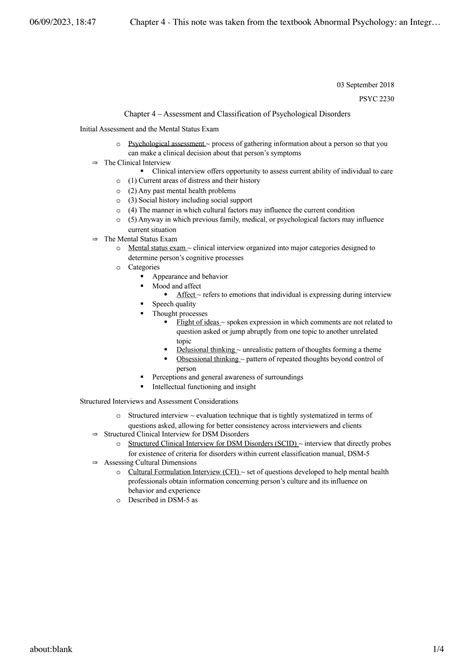 Solution Assessment And Classification Of Psychological Disorders