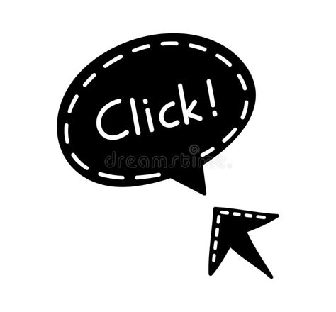 Doodle Click Button Mouse Cursor With Text For Website Or Computer