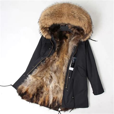 Natural Raccoon Fur Women S Winter Coat With Fur Hood Medium Size