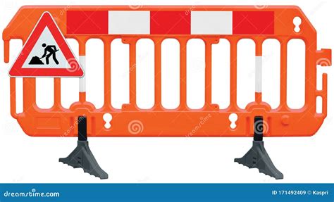 Obstacle Detour Barrier Fence Roadworks Barricade Orange Red And White