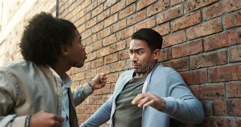 Conflict Fighting Or Stress With Men In City For Aggressive