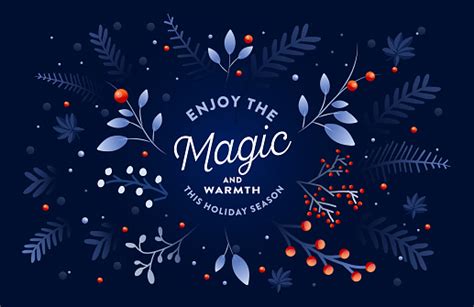 이번 휴가 시즌에 손으로 그린 나뭇가지와 꽃이 있는 인사말 카드 디자인 템플릿의 마법과 따뜻함을 즐기세요 크리스마스에 대한 스톡 벡터 아트 및 기타 이미지 Istock