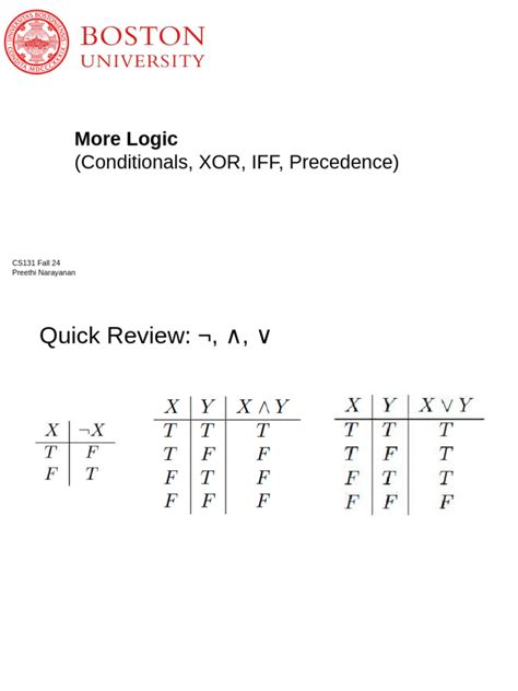 Lecture 2 Conditionals Xor Iff Precedence Pdf