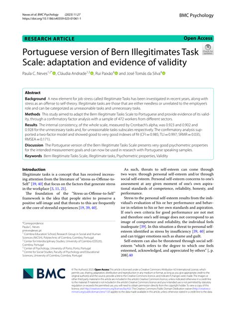 PDF Portuguese Version Of Bern Illegitimates Task Scale Adaptation