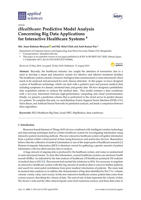 PDF IHealthcare Predictive Model Analysis Concerning Big Data Applications For Interactive
