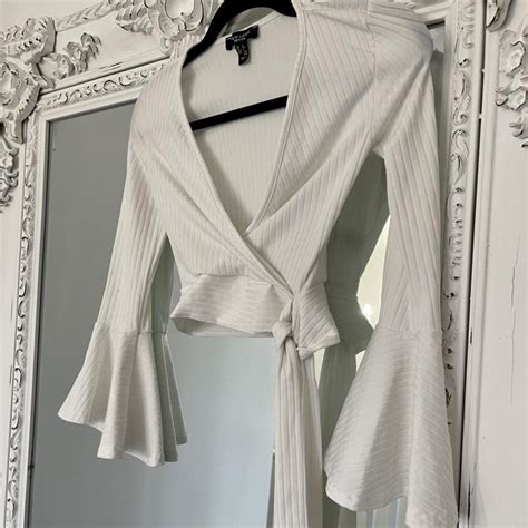White V Neck Crop Top Stunning Sleeves With Flared Depop