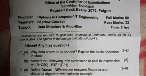 Data Structure And Algorithm Question Papers Ctevt
