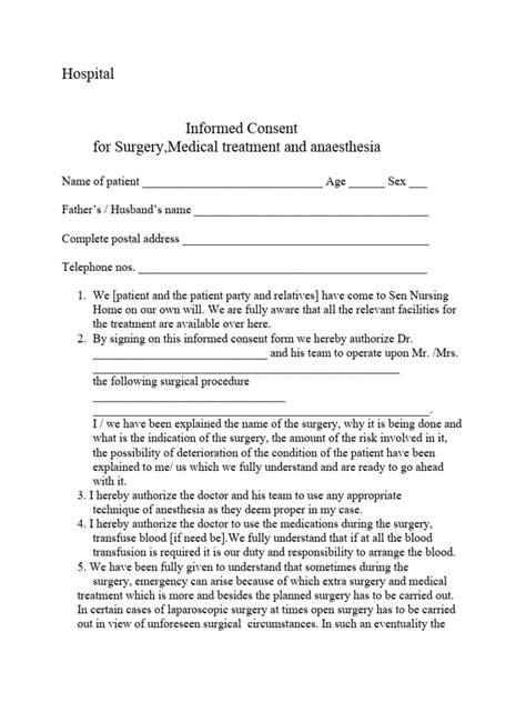 Consent Form Surgery Download Free Pdf Surgery Patient