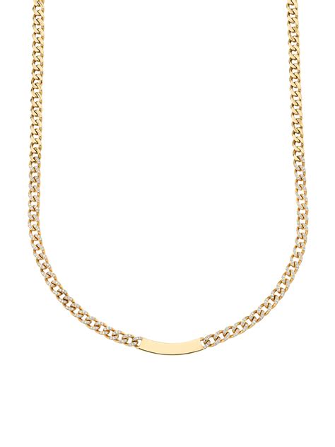 Curb Link Id Necklace White Diamond 14k Yellow Gold The Last Line