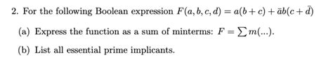 solved 2 for the following boolean expression