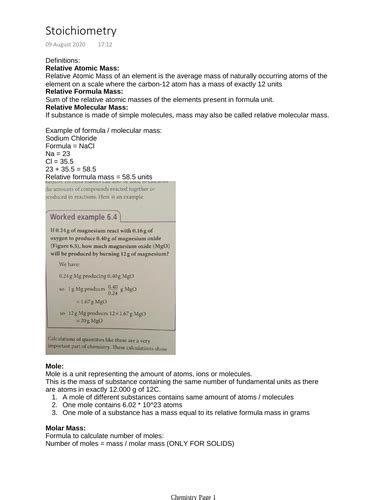 Igcse Chemistry Stoichiometry Notes Teaching Resources