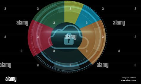 Image Of Padlock And Cyber Security Text Over Circle Diagrams Stock