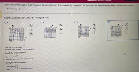 solved f x x2 12x 6 graph the quadratic function choose