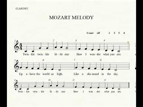 Mozart Melody Notes For Clarinet Concerto In A For Bb Clarinet And