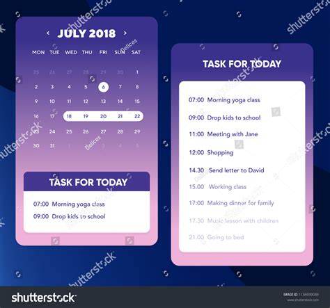 Calendar App Do List Tasks Ui Stock Vector Royalty Free Shutterstock