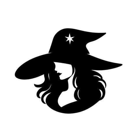 Mysterious Witch Profile Portrait Silhouette Vector Illustration