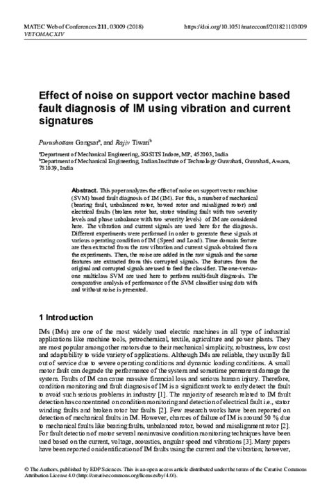 Pdf Effect Of Noise On Support Vector Machine Based Fault Diagnosis